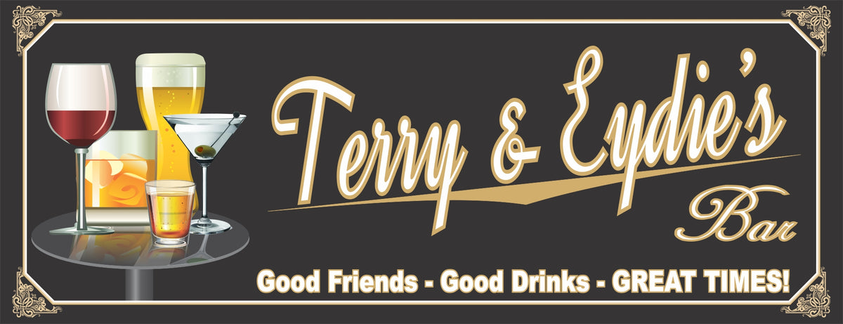 Personalized Black Bar Sign: Drink Glasses Decor| Fun Sign Factory