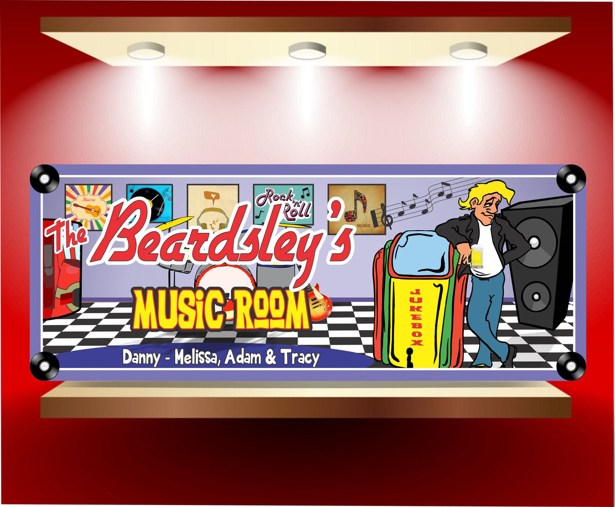 Personalized Retro Music Room Sign: Greaser, Juke Box, & Checkered Flo ...