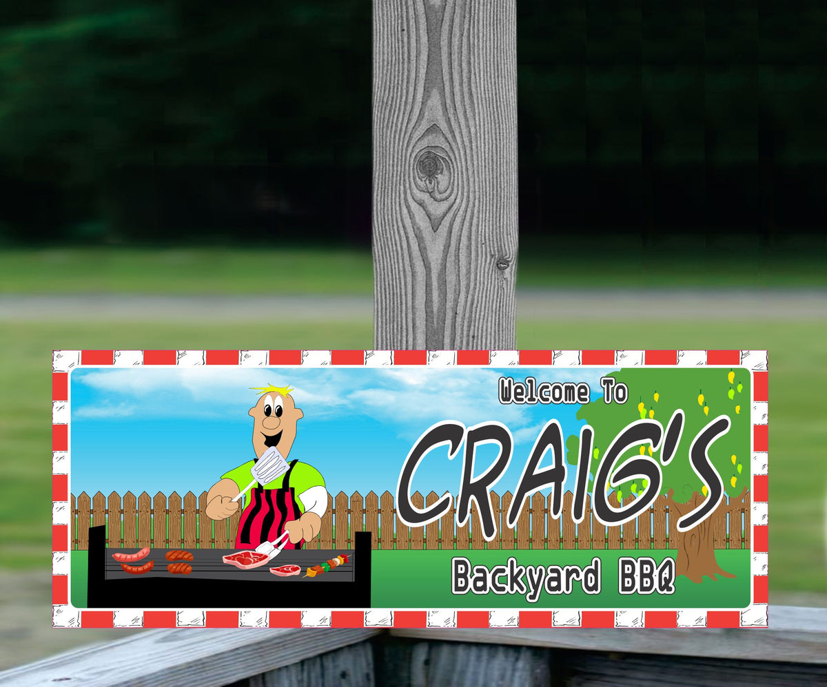 Custom Backyard BBQ Sign: Grill with Red & White Checkered Border| Fun ...