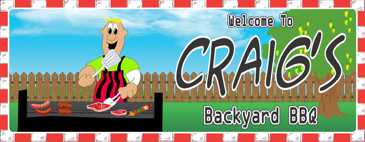Custom Backyard BBQ Sign: Grill with Red & White Checkered Border| Fun ...