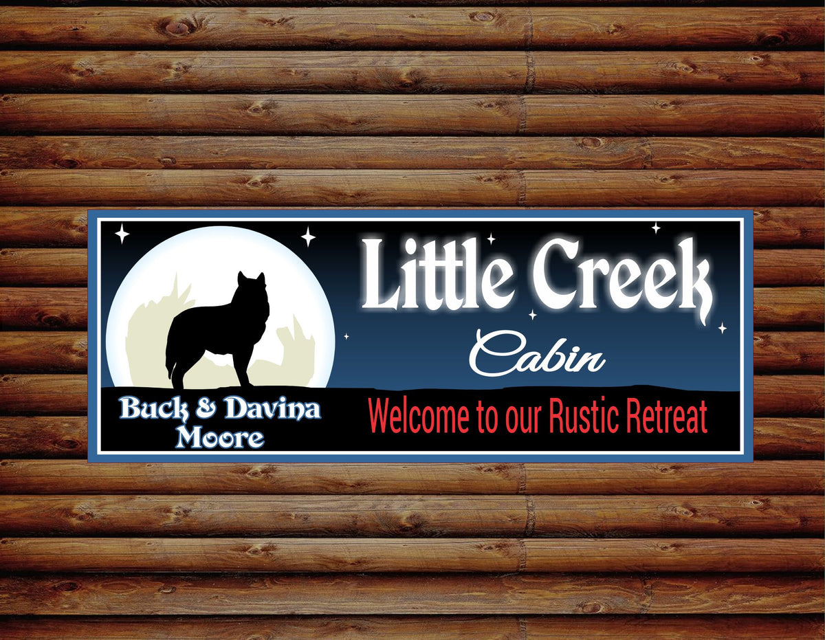 Custom Cabin Sign: Wolf Haven with Full Moon & Silhouette| Fun Sign Factory