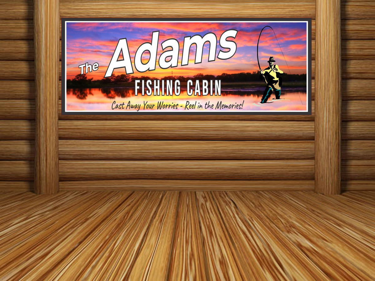 Personalized Fishing Cabin Sign: Angler Silhouette & Sunset| Fun Sign ...