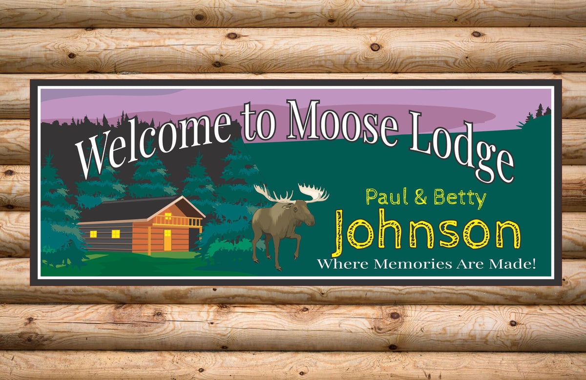 Custom Moose and Log Cabin Welcome Sign: Personalized Rustic Décor| Fun ...