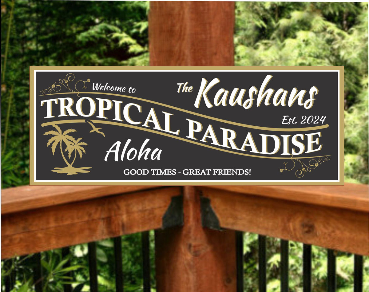 Aloha Tropical Paradise Personalized Welcome Sign - Beach Decor| Fun ...