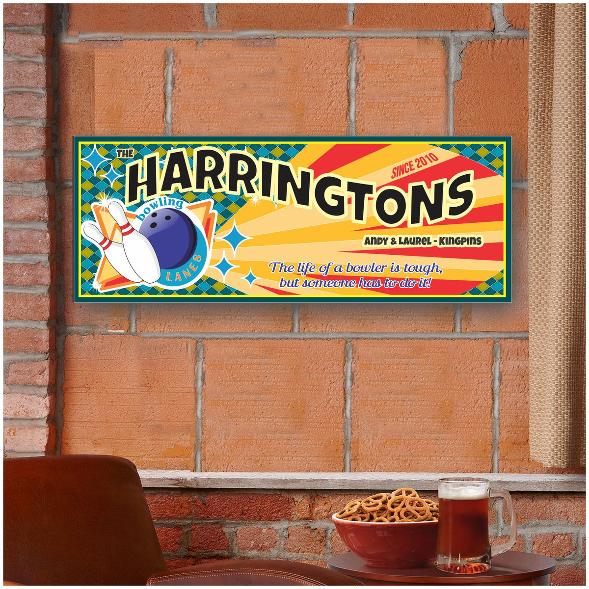 Personalized Retro Bowling Sign | Custom Home Decor"| Fun Sign Factory