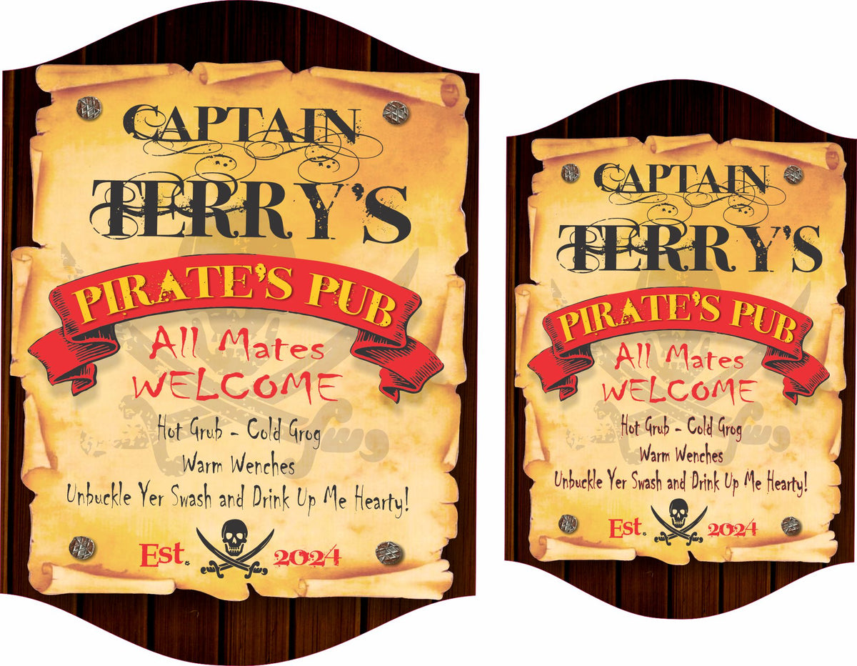 Pirate’s Pub Custom Bar Sign - Parchment & Woodgrain Design| Fun Sign ...