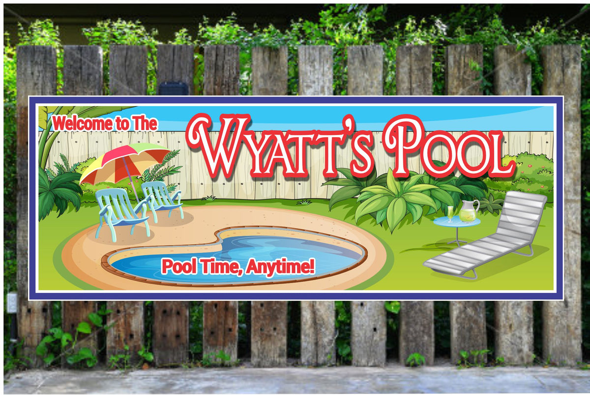 Personalized Pool Area Sign with Lounge, Refreshments & Chairs| Fun ...