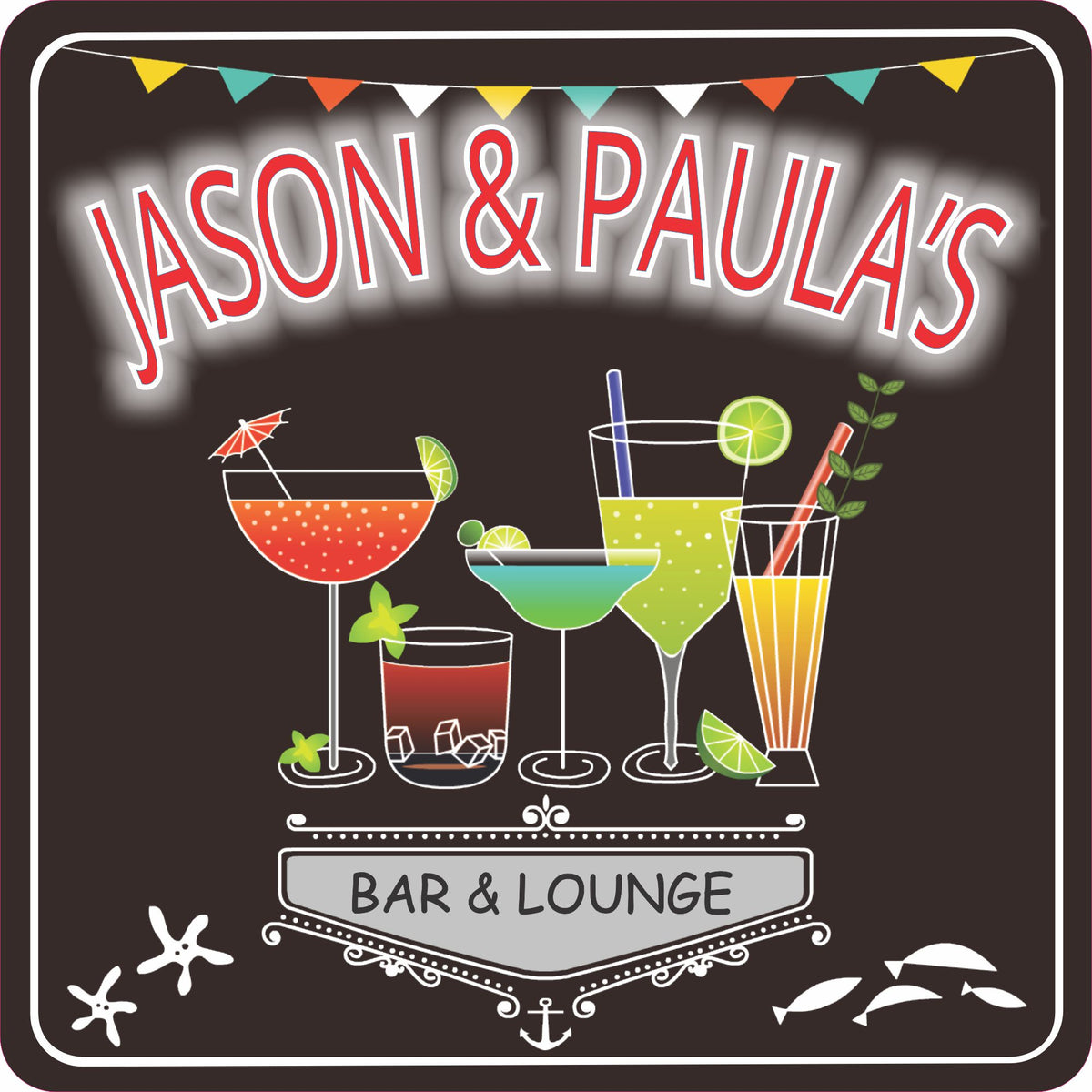 Custom Coastal Bar Sign - Stylized Cocktails & Nautical Banner| Fun ...