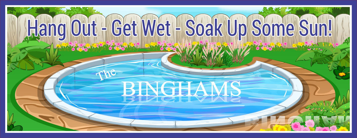Custom Pool Sign: Round Pool & Flower Decor| Fun Sign Factory