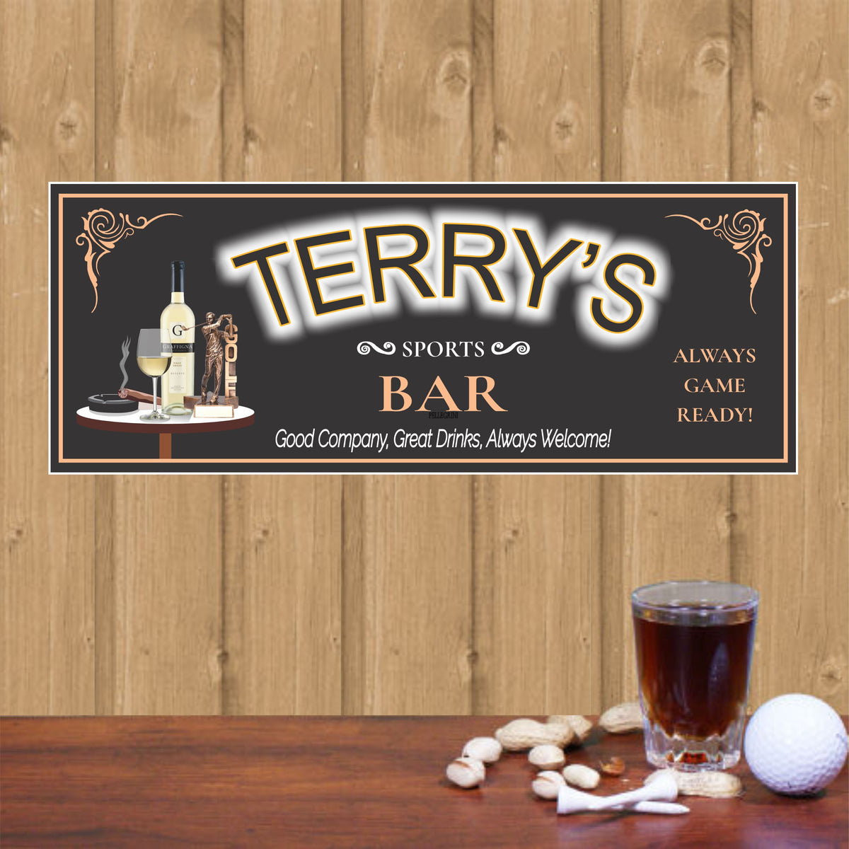 Custom Sports Bar Sign - Personalized Cigar, Wine & Golf Trophy Decor ...