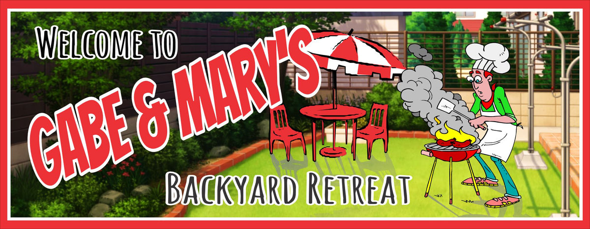 Custom BBQ Sign - Personalized Backyard Grill Decor with Cartoon Chef ...