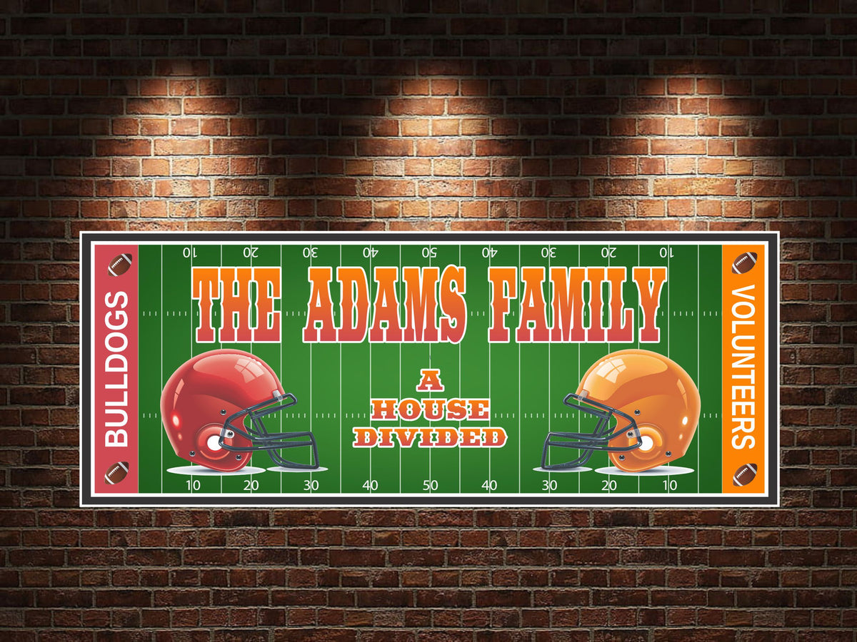 Custom House Divided Sports Sign with Football Field, Helmets & Colors ...