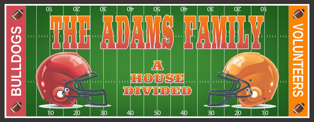 Custom House Divided Sports Sign with Football Field, Helmets & Colors ...