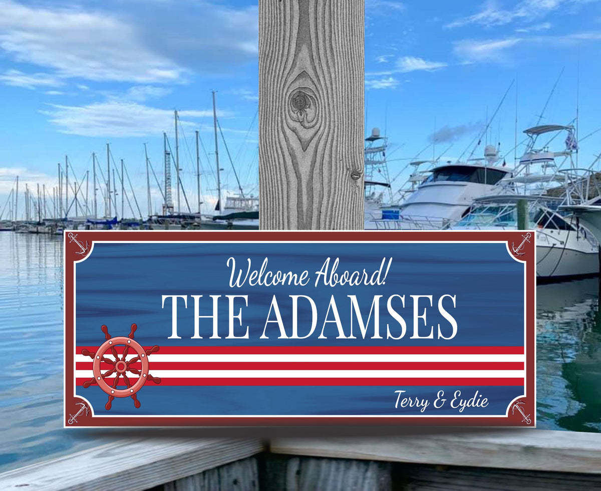 Custom Welcome Aboard Boat Sign with Ship Wheel & Anchor Border| Fun ...