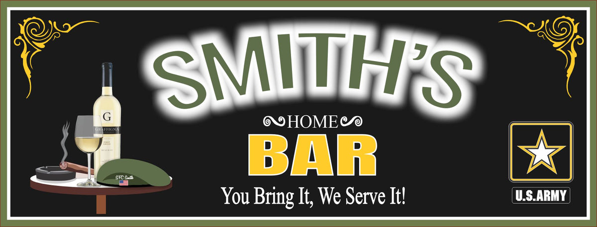Custom Army Bar Sign with Insignia, Wine, Cigar, Beret, and Name| Fun ...