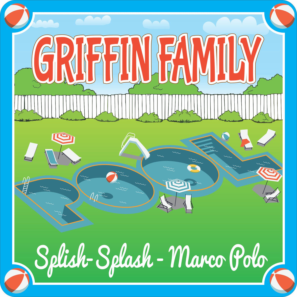 Personalized Swimming Pool Sign with Pool-Shaped Text and Beach Balls ...