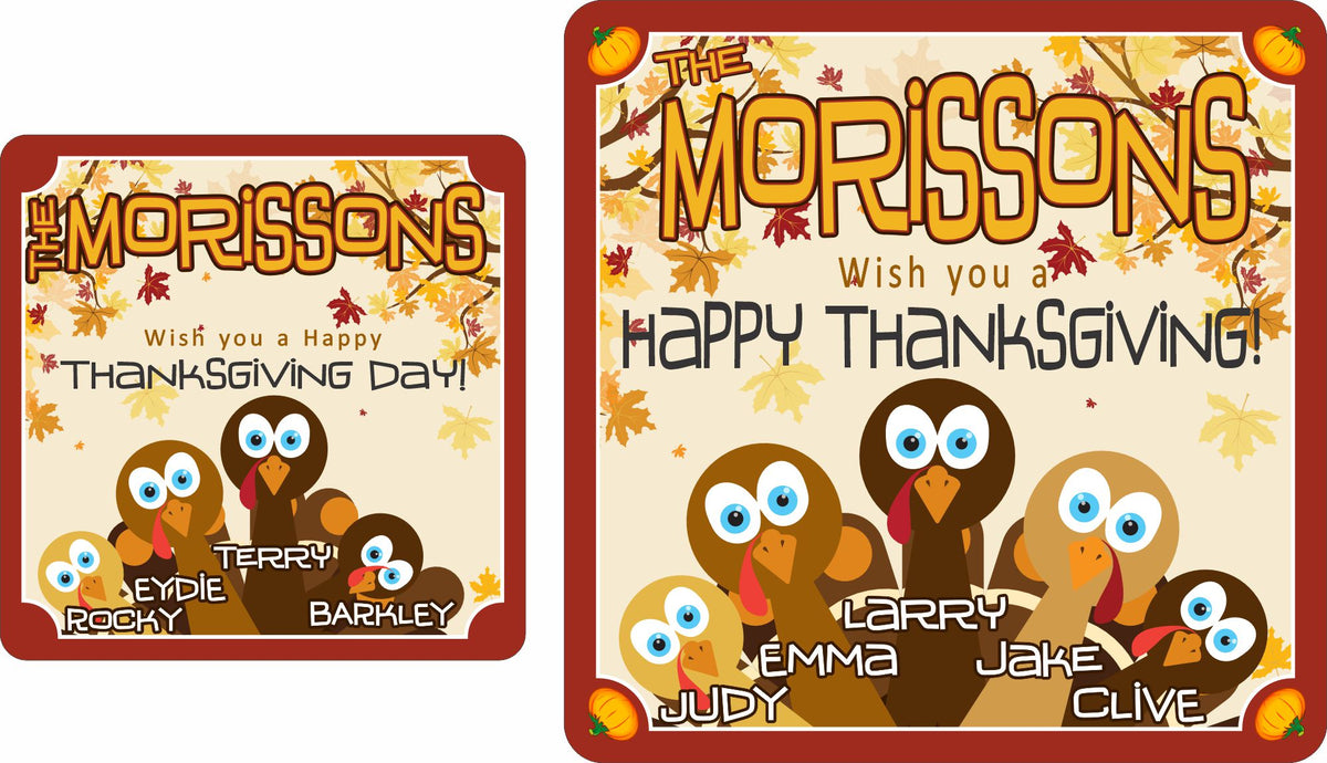 Custom Turkey Family Thanksgiving Sign with Fall Leaves and Pumpkins ...