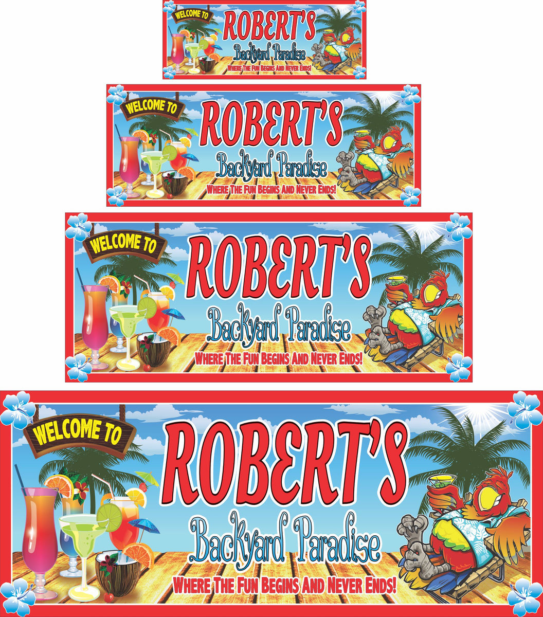Personalized Backyard Paradise Sign with Name, Parrot & Drinks| Fun ...
