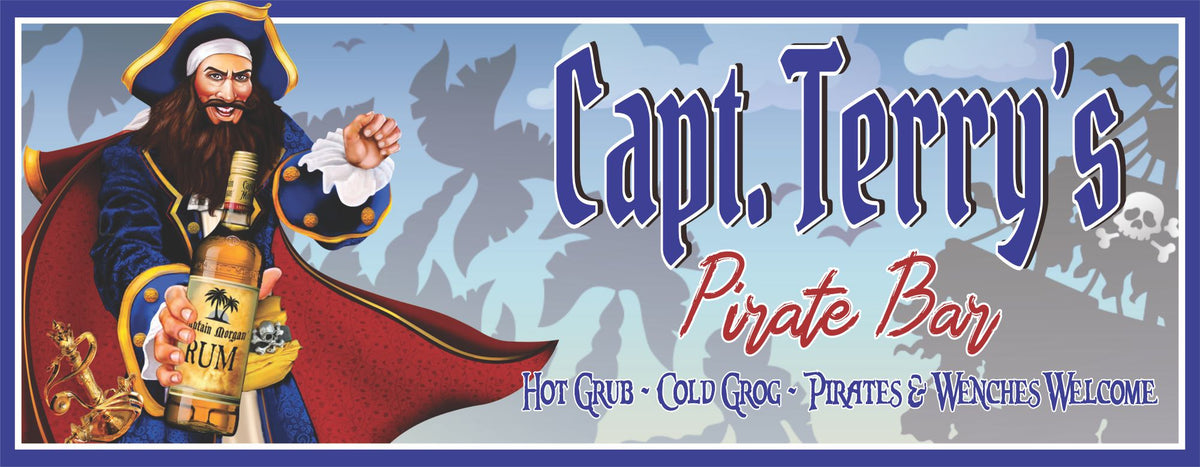 Customizable Pirate Bar Sign - Pirate Ship & Rum Bottle| Fun Sign Factory