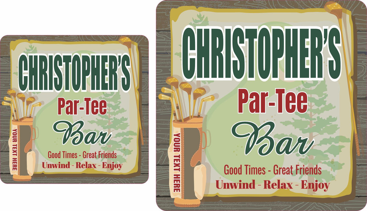 Custom Par-Tee Bar Golf Sign - Golf Clubs & Faux Wood Background| Fun ...