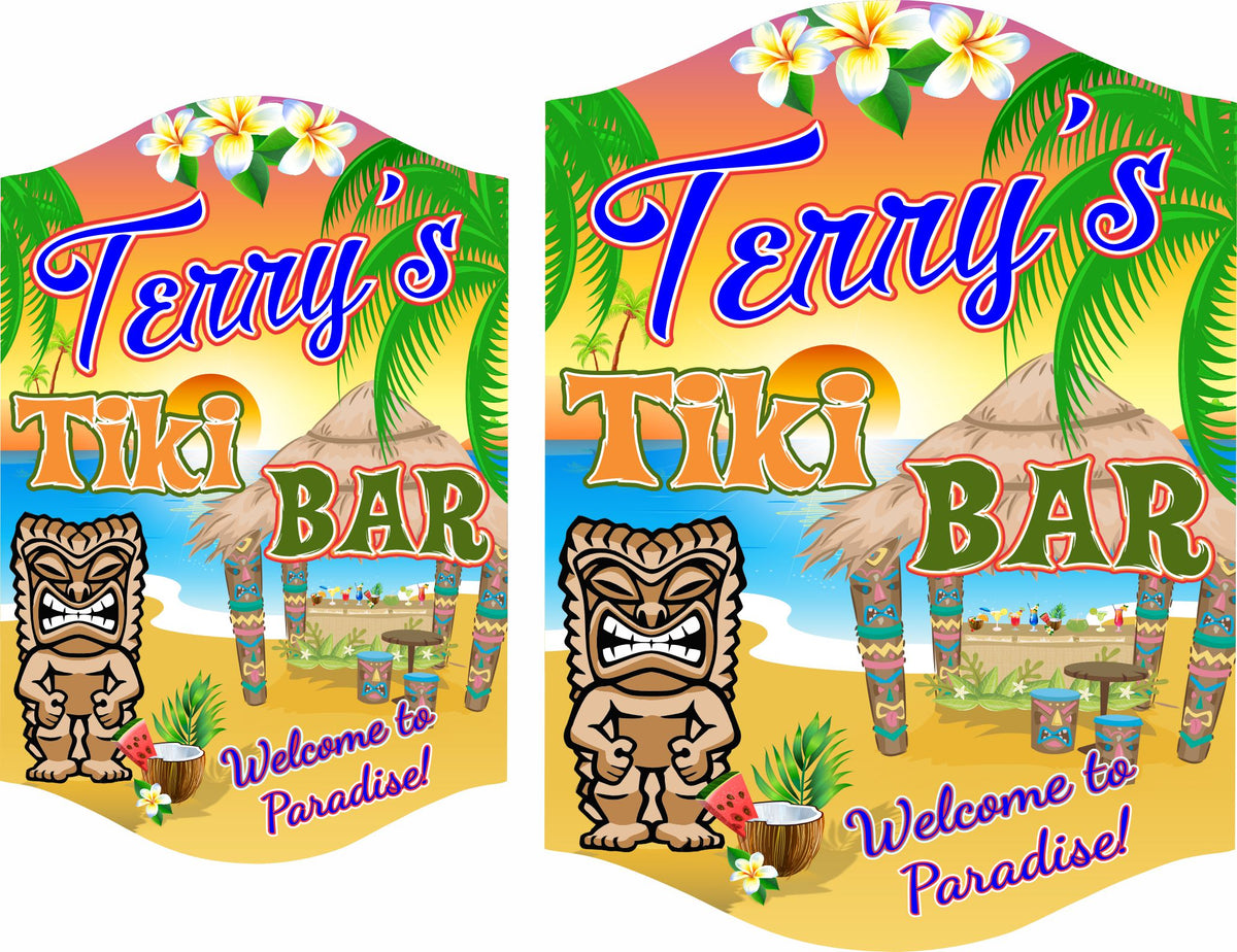 Personalized Tiki Bar Welcome Sign - Custom Tropical Beach Scene| Fun ...