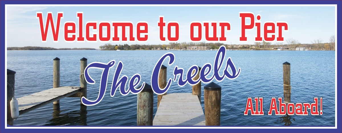 Personalized Pier Welcome Sign with Lake Background and Custom Text ...