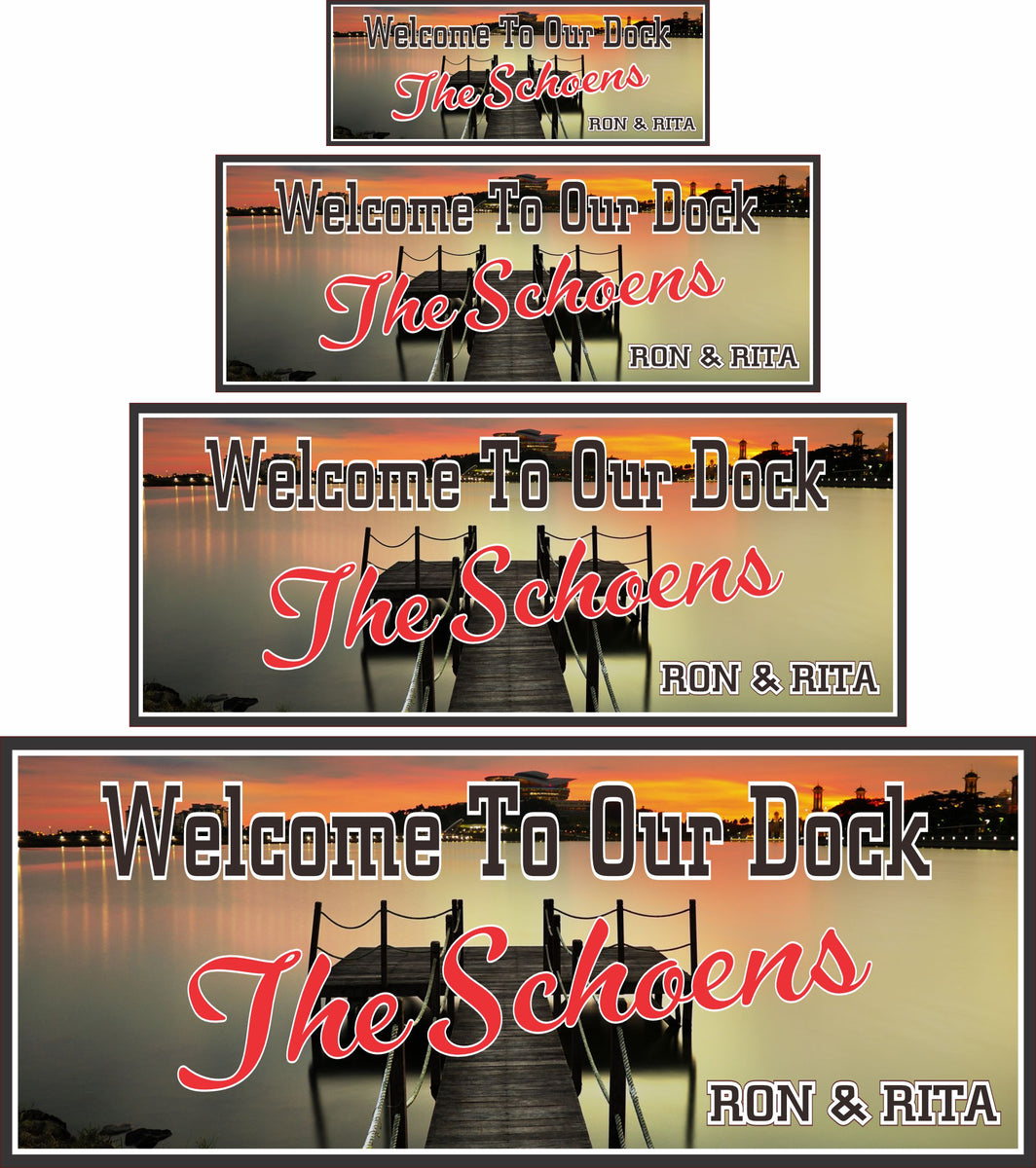 Personalized Pier Welcome Sign - Clear Lake & Pink Sunset Background ...