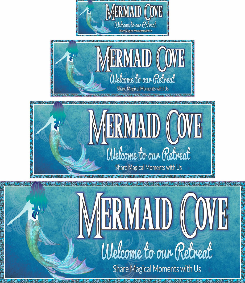 Custom Blue Beach House Sign - Mermaid and Ocean Waves Border| Fun Sign ...