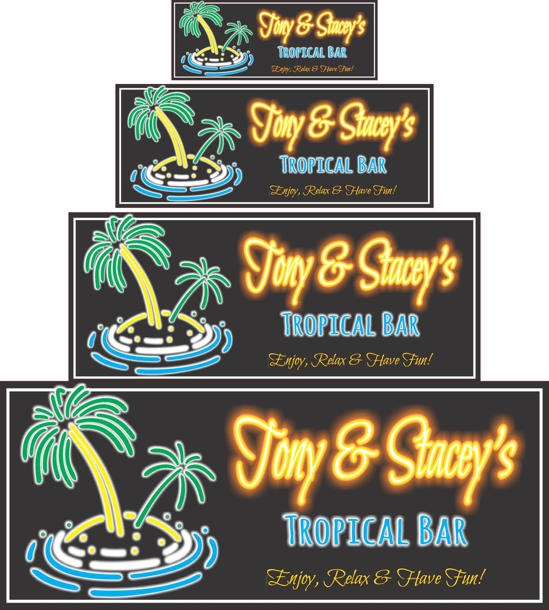 Personalized Faux Neon Tropical Bar Sign with Palm Tree - Custom Decor ...