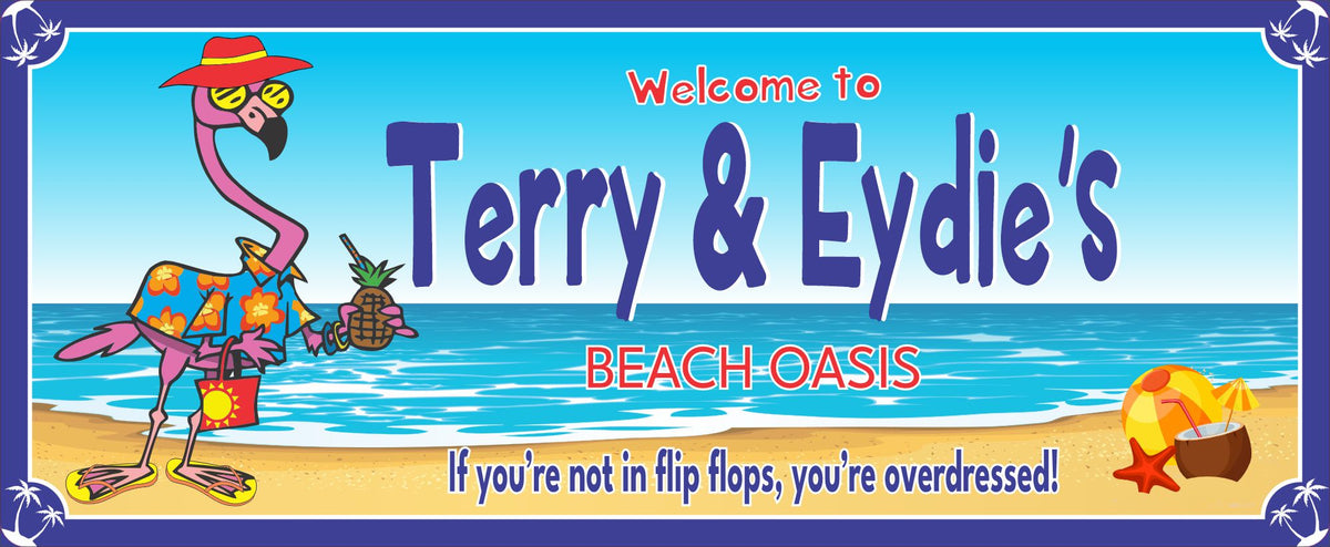 Customizable Beach Oasis Flamingo Sign – Personalized Décor| Fun Sign ...