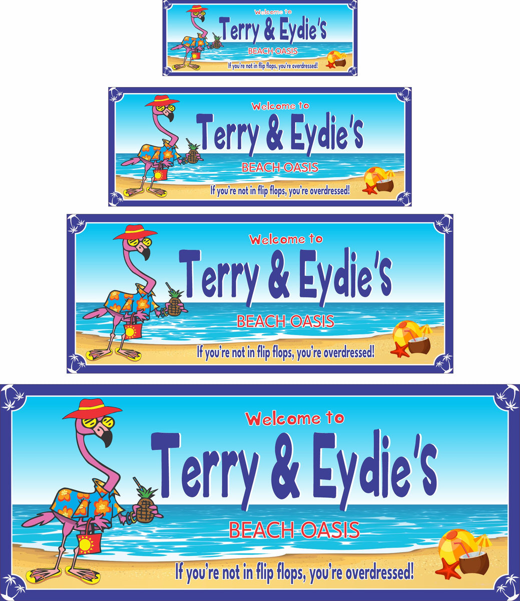 Customizable Beach Oasis Flamingo Sign – Personalized Décor| Fun Sign ...