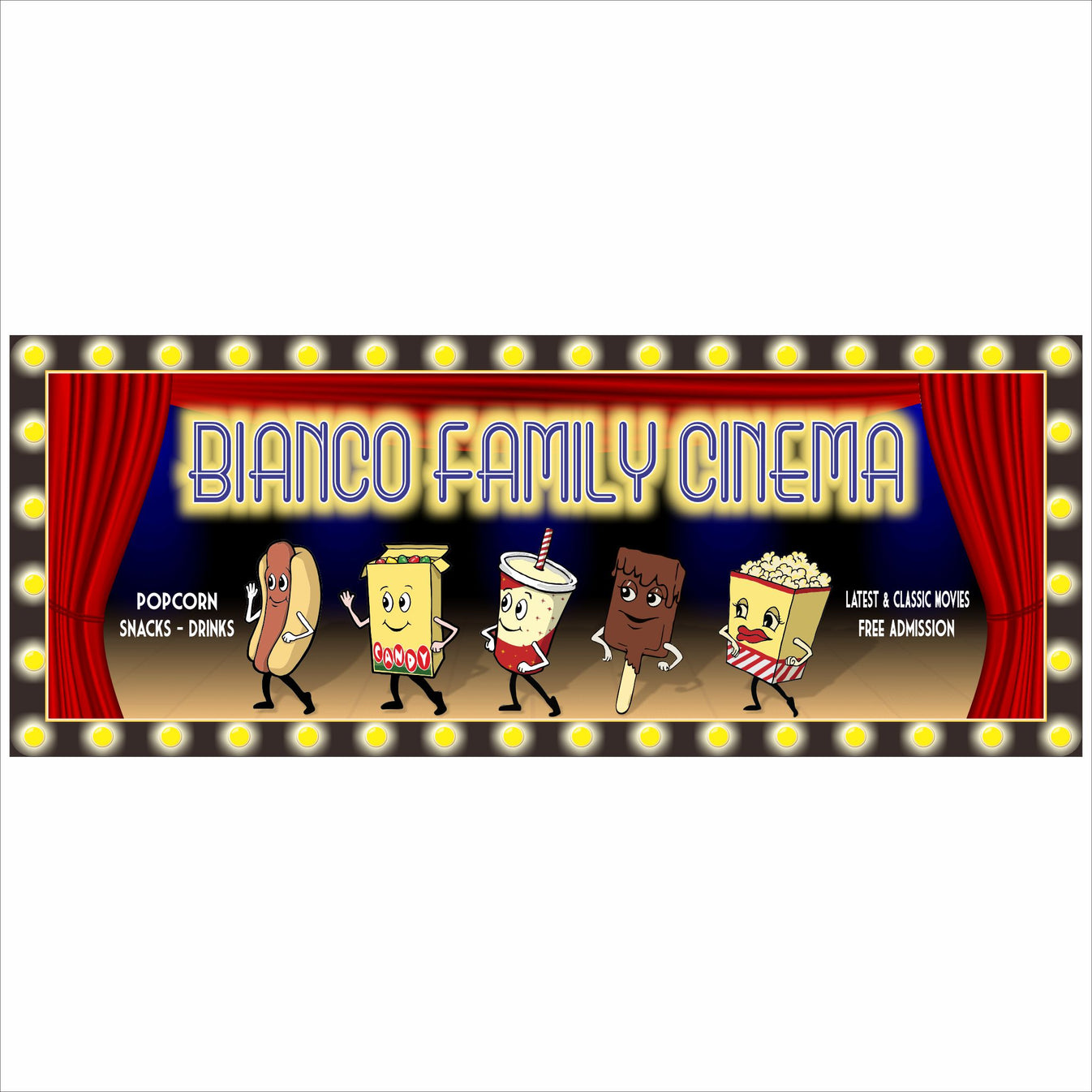 Personalized Home Theater Sign – Family Cinema | Fun Sign Factory