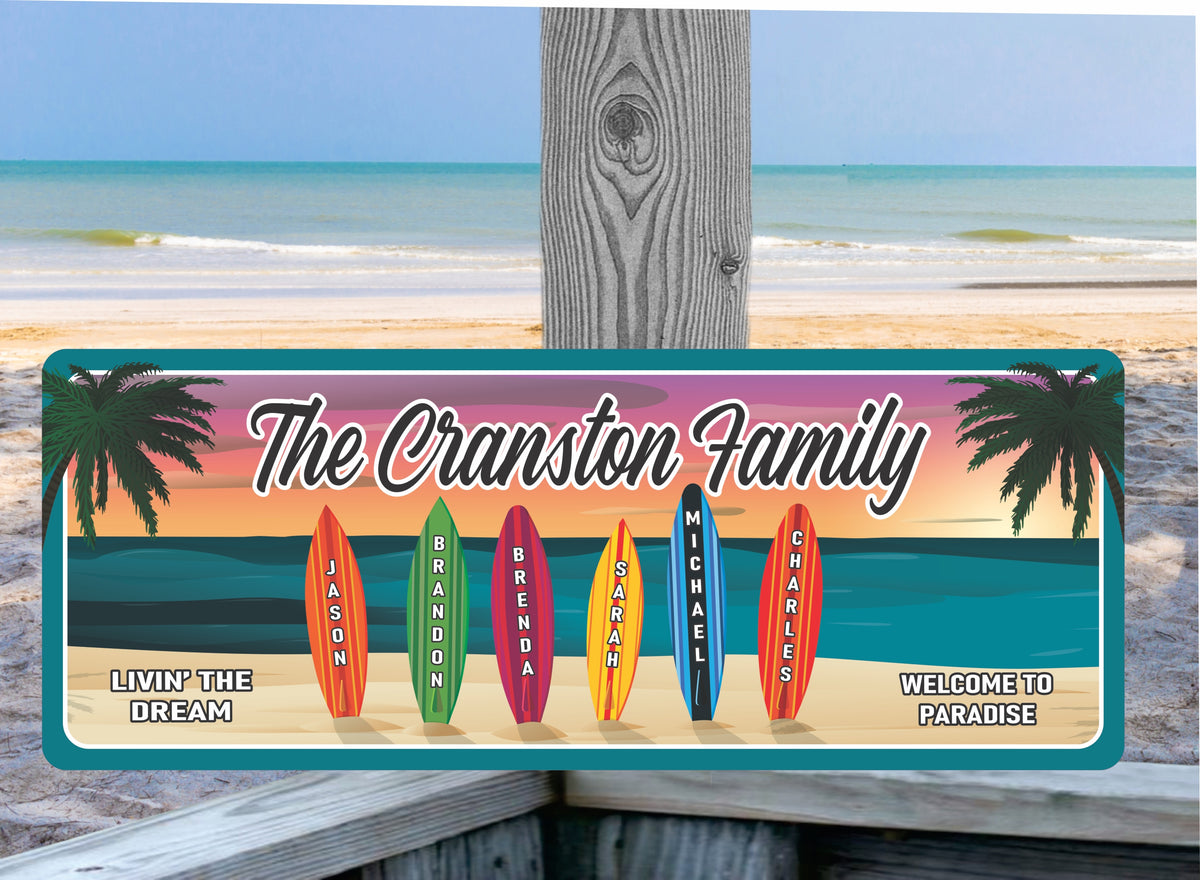 Custom Beach Sign with Surfboards | Handcrafted | 4 Sizes| Fun Sign Factory
