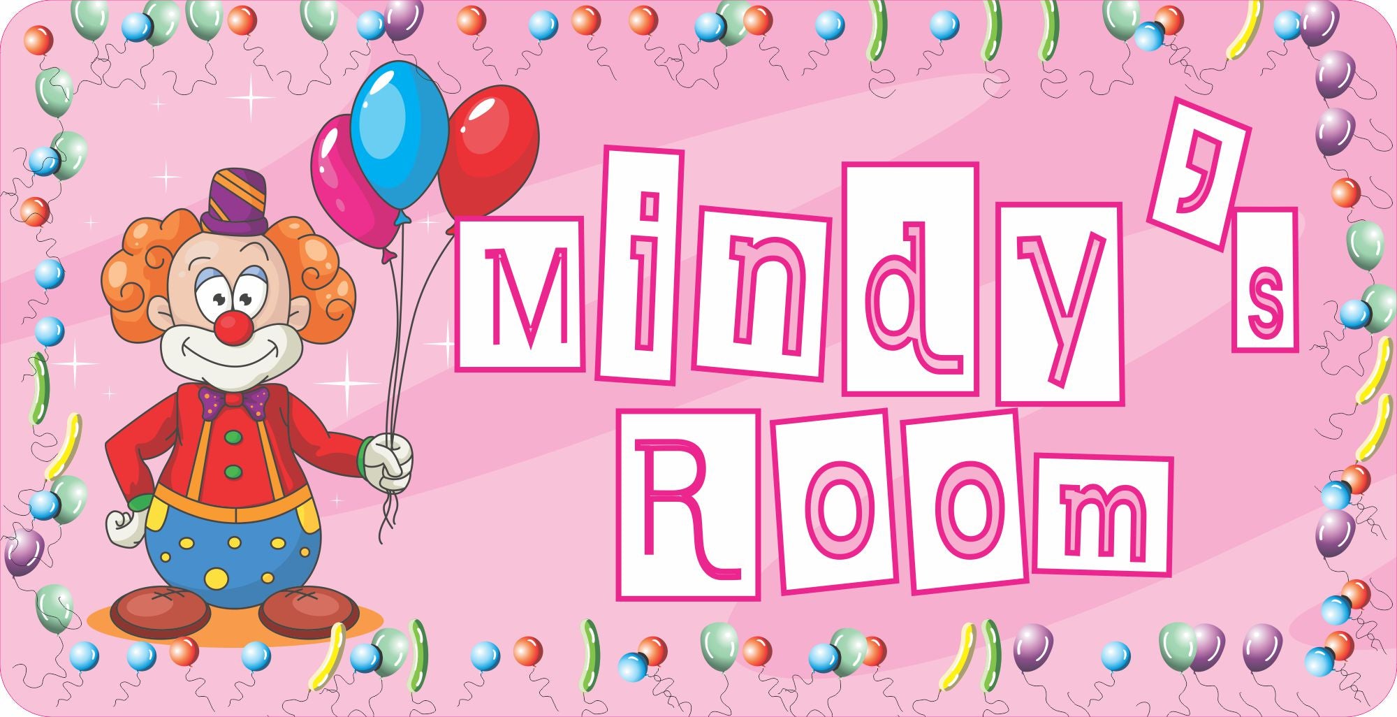 Colorful Clown Kids Room Sign with Balloons - Custom Decor| Fun Sign ...