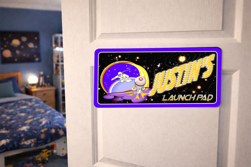 Personalized Space Kids Door Sign Launch Pad | Fun Sign Factory