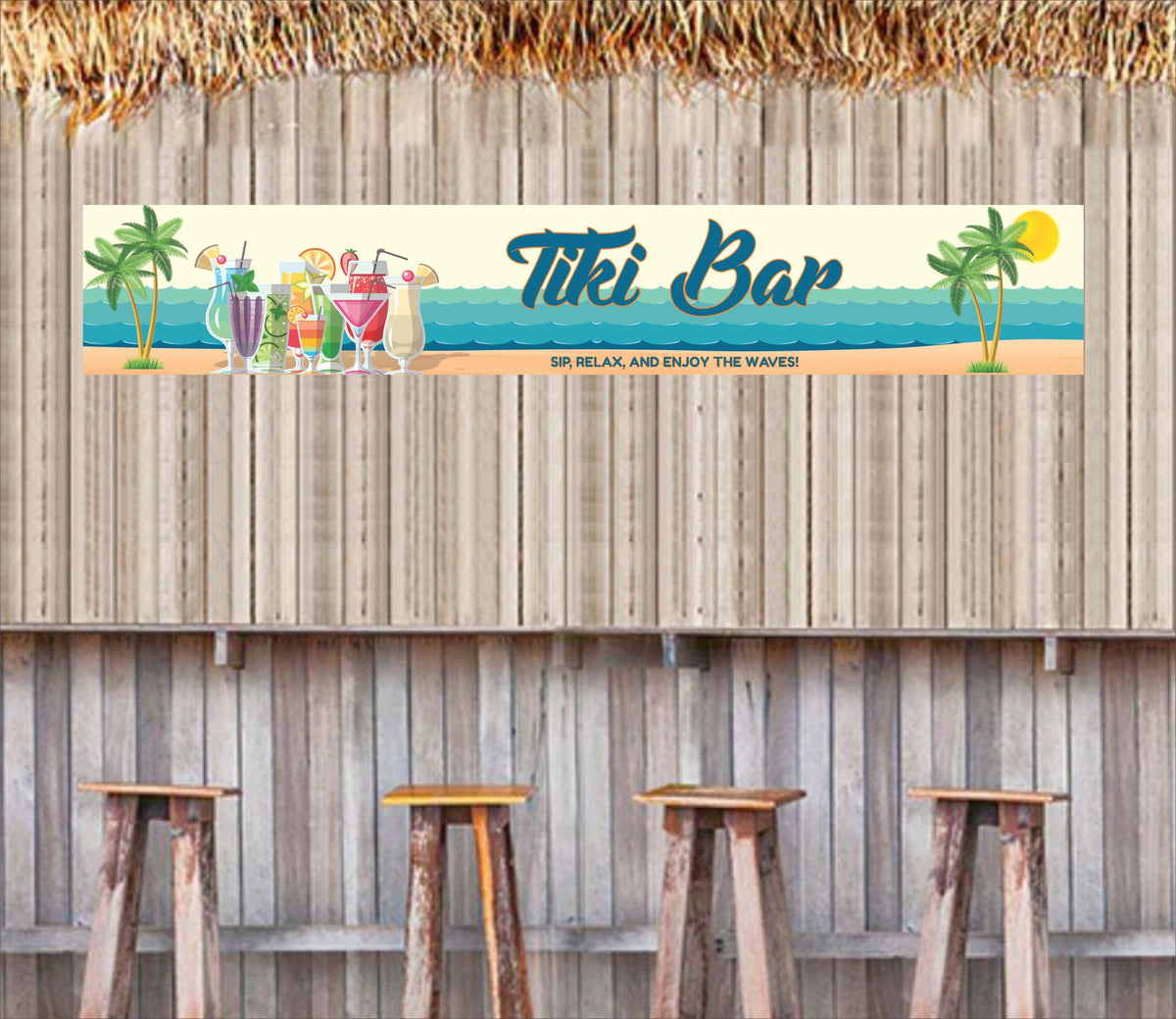 Personalized Tiki Bar Sign with Beach Scene and Tropical Drinks| Fun ...