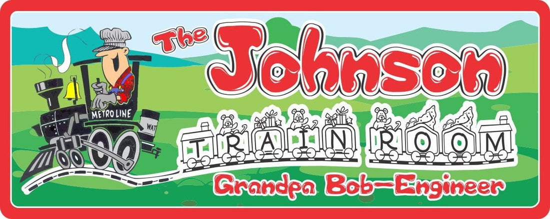 Personalized Train & Cartoon Conductor Sign: Custom Decor| Fun Sign Factory