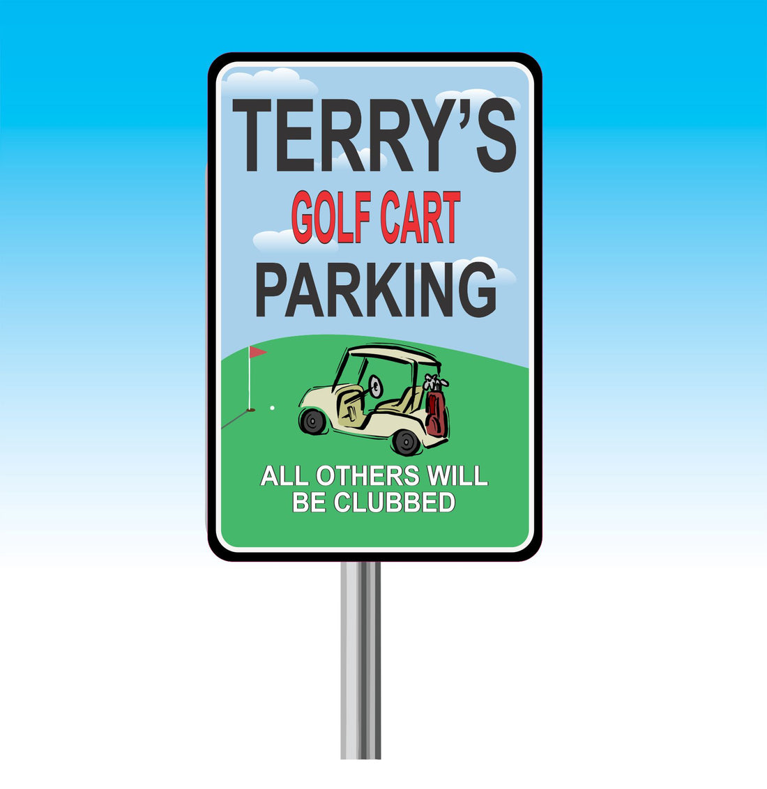 Personalized Golf Cart Parking Sign - Custom Green Background Marker ...