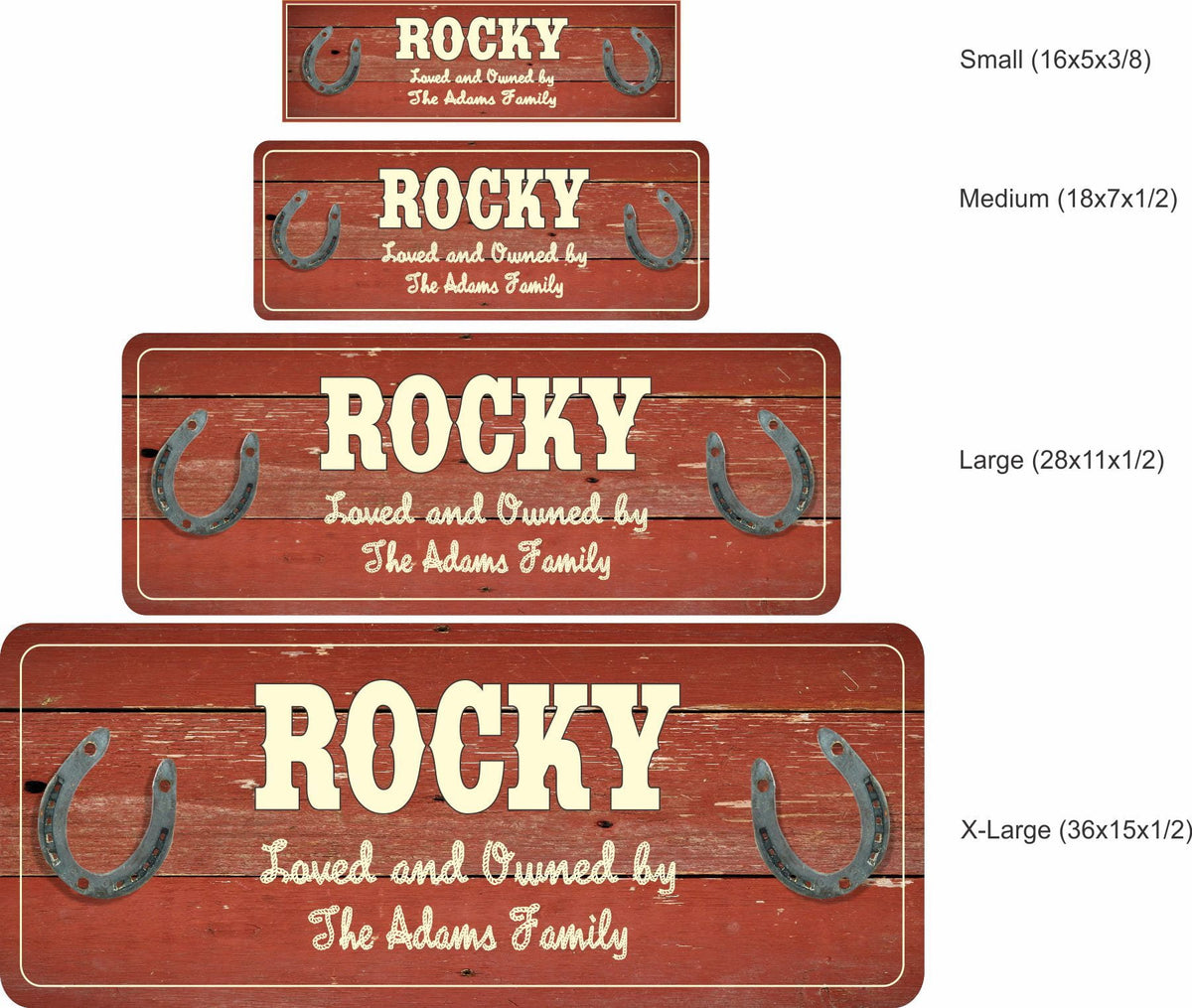 Custom Horse Stall Sign: Red Barn Wood & Horseshoes - Editable Text ...