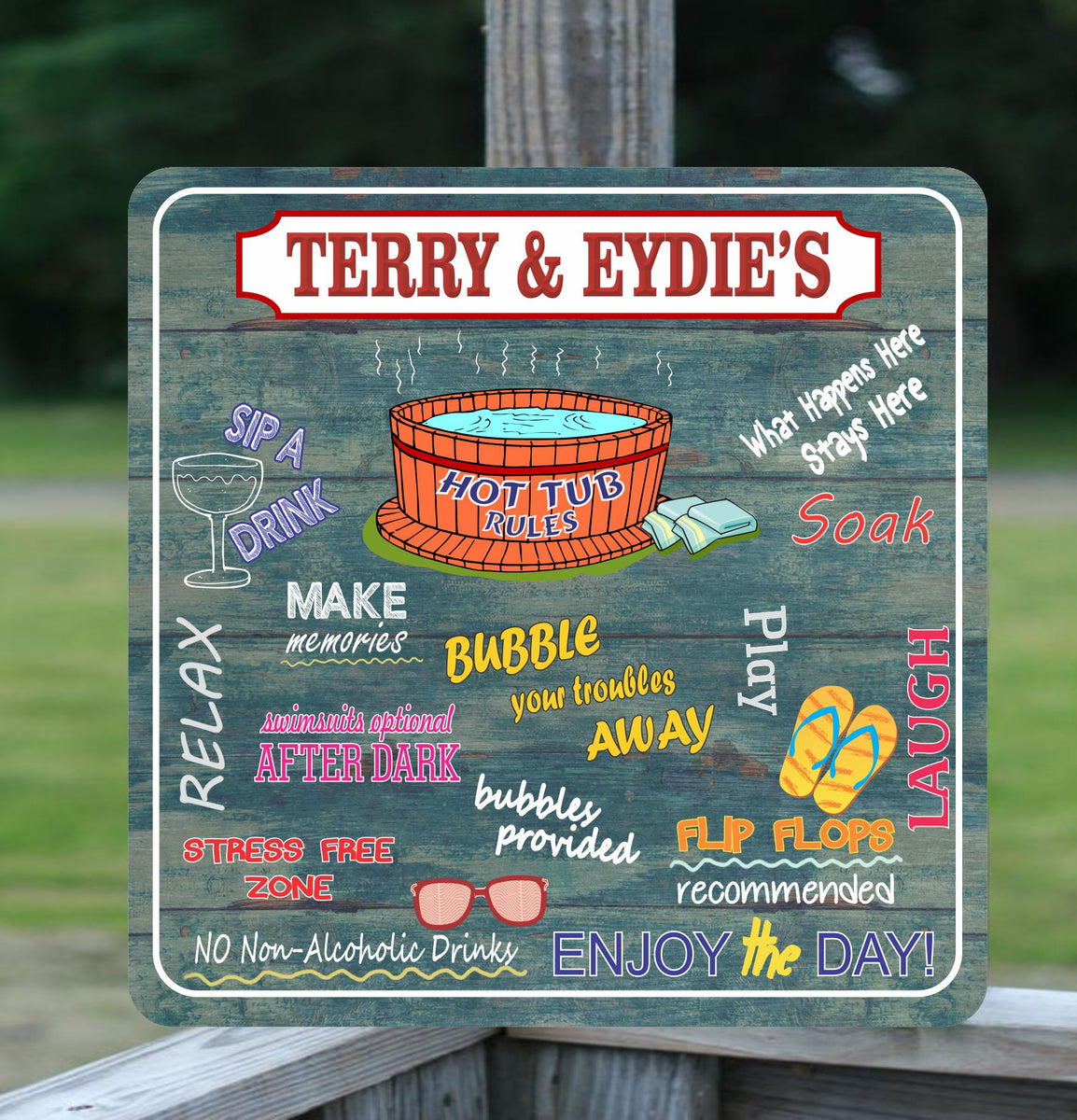 Custom Hot Tub Rules Sign: Personalize with Towel Rack or Cartoon Tub ...