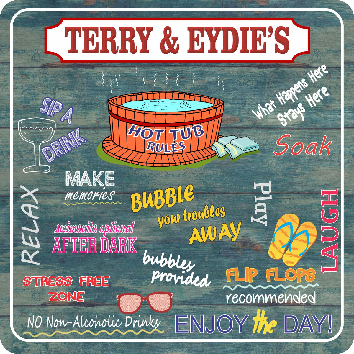 Custom Hot Tub Rules Sign: Personalize with Towel Rack or Cartoon Tub ...