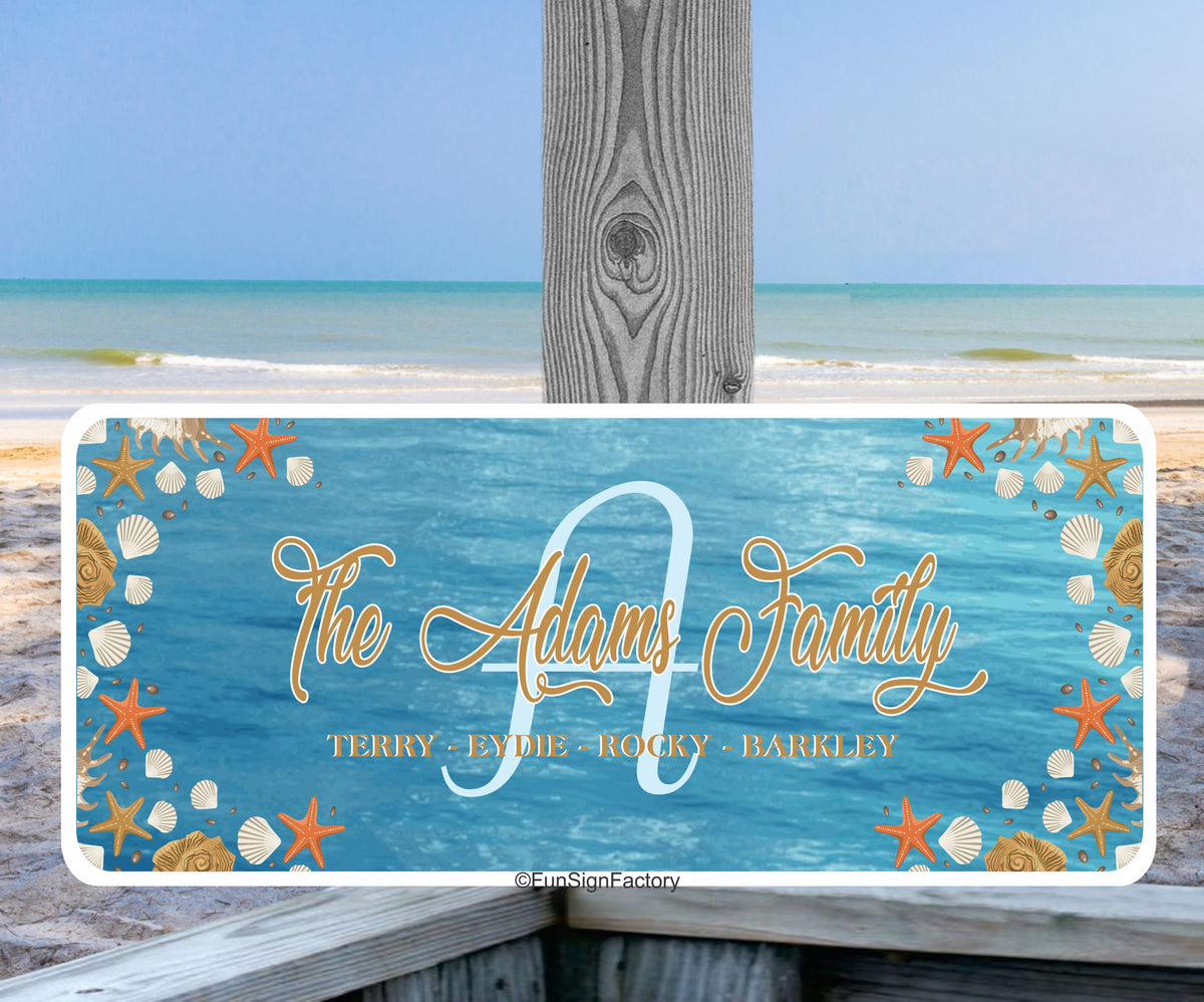 Personalized Beach Family Name Sign - Coastal Style Initial Decor| Fun ...