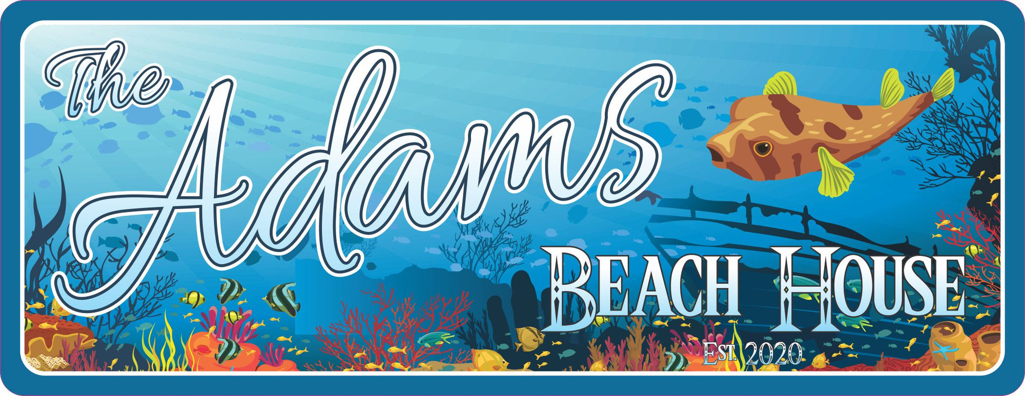 Personalized Beach House Sign: Vibrant Underwater Tropical Scene Decor ...