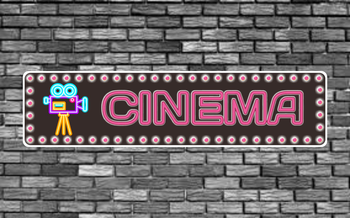 Faux Neon Pink Cinema Sign: Chic Movie Room Décor| Fun Sign Factory