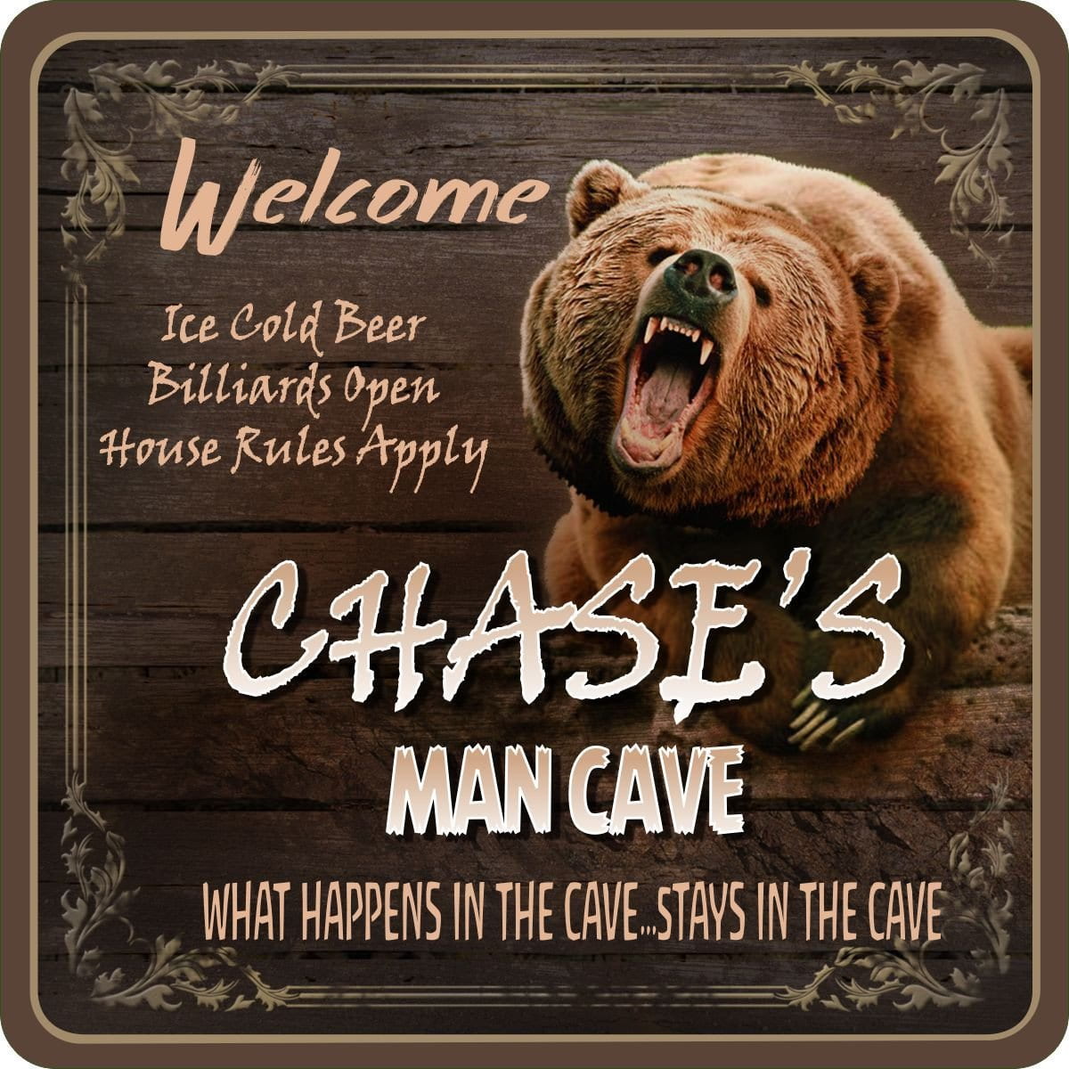 Custom Grizzly Bear Man Cave Sign - Personalized Wood Wall Decor| Fun ...